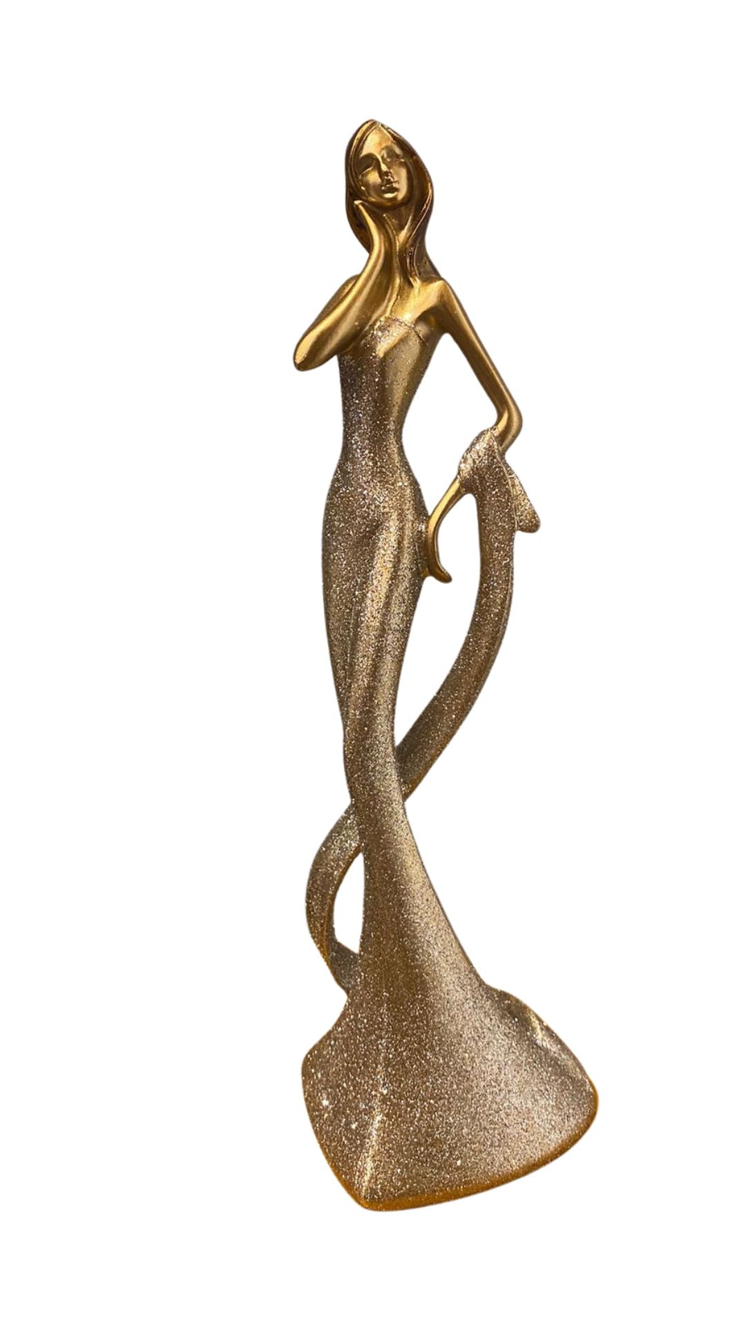 ESTATUETA MULHER DOURADA 30 CM RESINA – enrose ltda